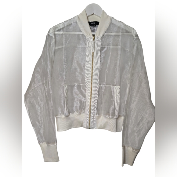 gstq | Jackets & Coats | Gstq Sheer Bomber Jacket Off White Cream Color ...